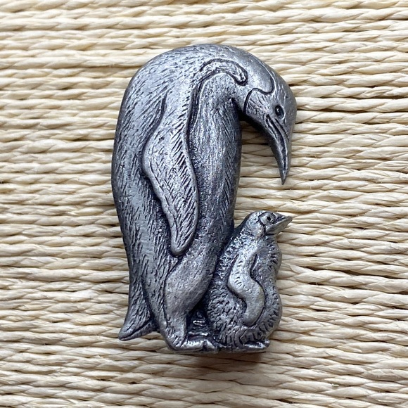 Jewelry | Figural Pewter Tone Color Penguins Brooch Pin | Poshmark